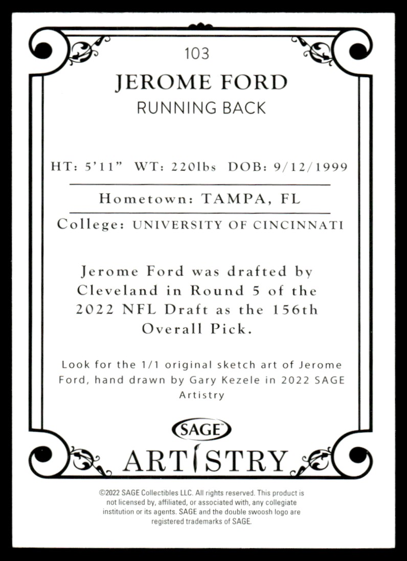 2022 SAGE Artistry Jerome Ford #103 on Kronozio