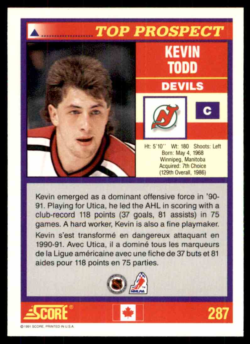 1991-92 Score Canadian Bilingual Kevin Todd #287 on Kronozio