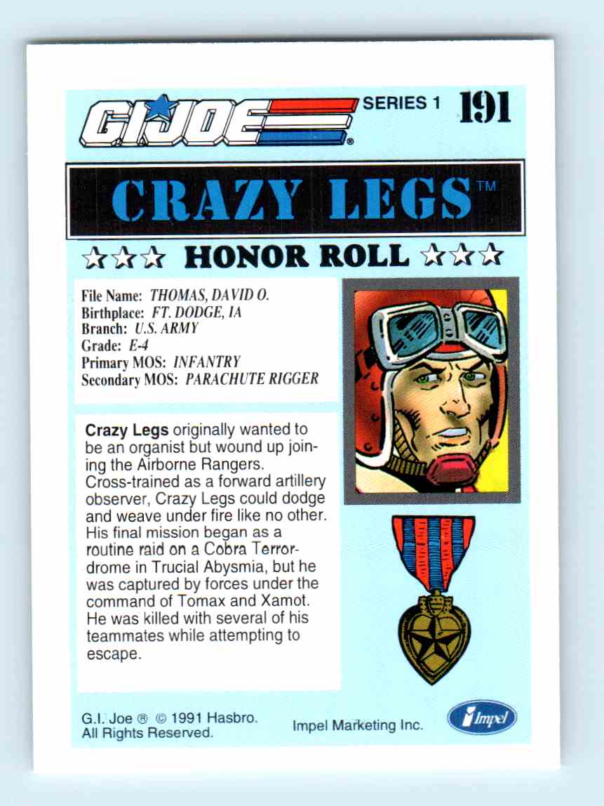 1991 G.I. Joe Crazy Legs Honor Roll #191 on Kronozio