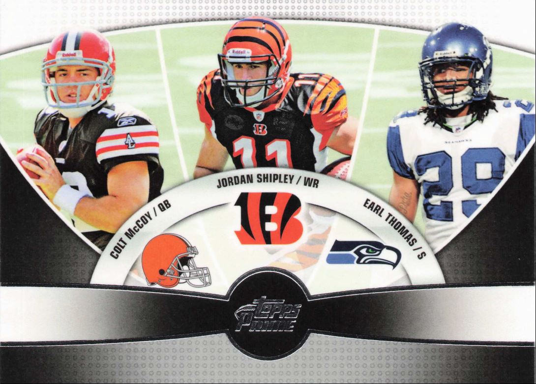 2010 Topps Prime 3rd Quarter Colt McCoy, Jordan Shipley, Earl Thomas ...