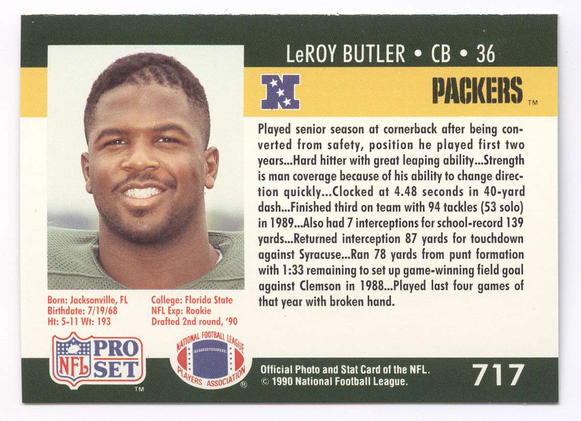 1990 Pro Set LeRoy Butler #717 on Kronozio