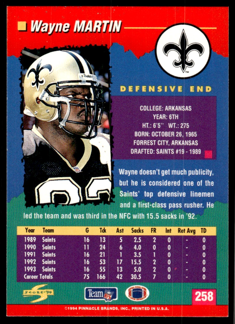 1994 Score Wayne Martin #258 on Kronozio