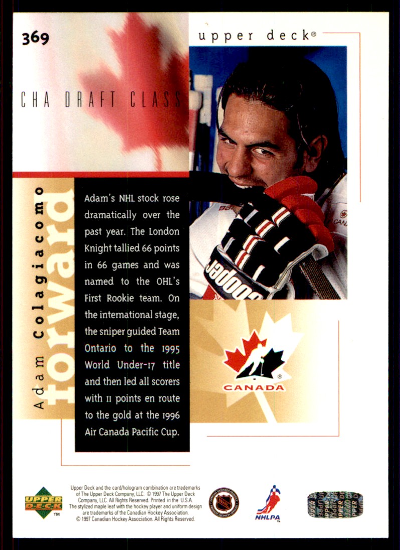 1996-97 Upper Deck Adam Colagiacomo #369 on Kronozio