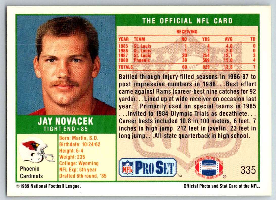 1989 Pro Set Jay Novacek #335 on Kronozio