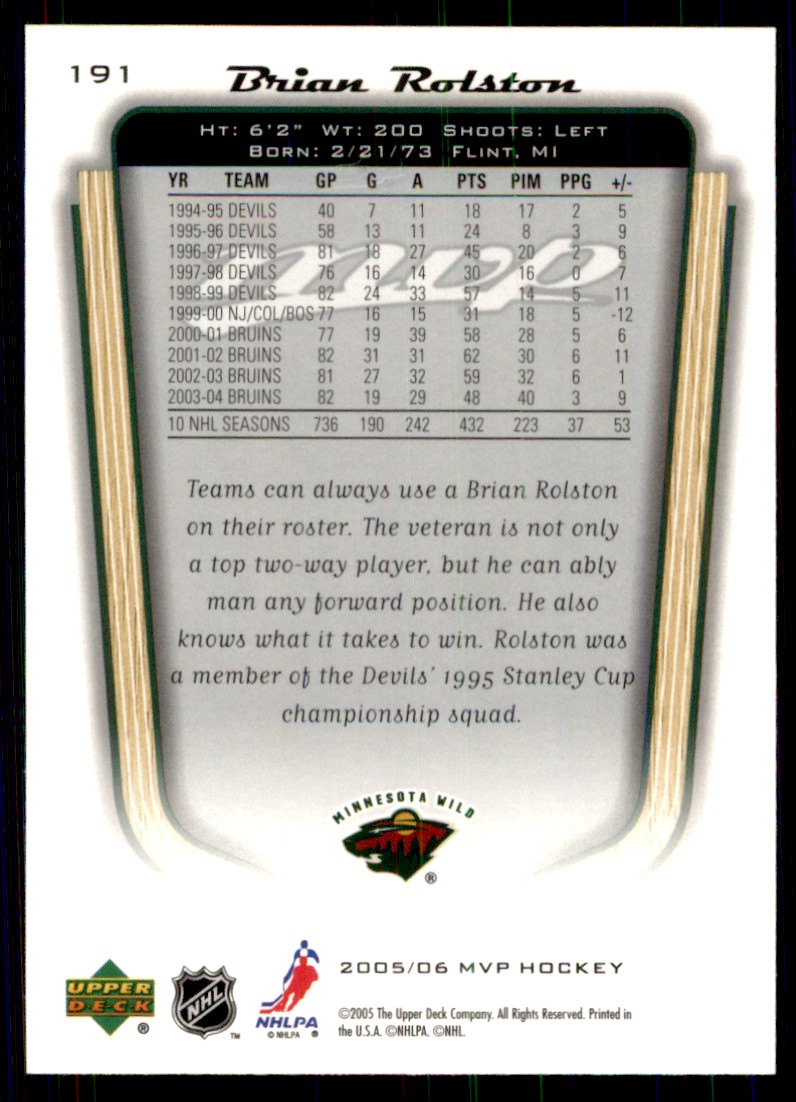2005-06 Upper Deck MVP Brian Rolston #191 on Kronozio