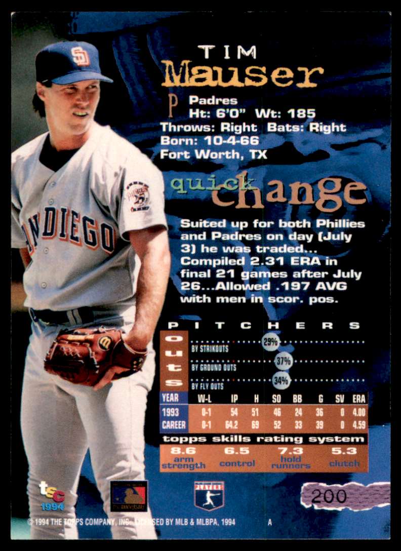 1994 Stadium Club Tim Mauser #200 on Kronozio