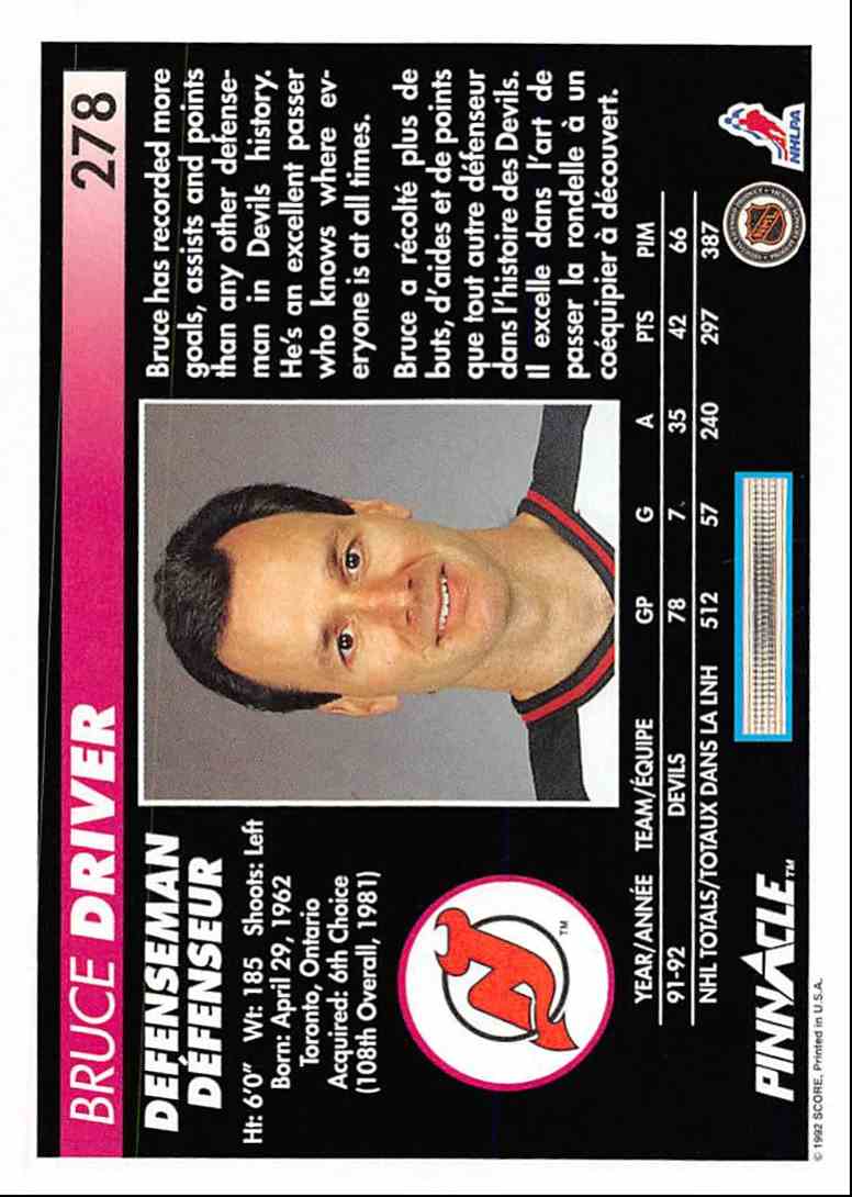 1992-93 Pinnacle Canadian Bruce Driver #278 on Kronozio