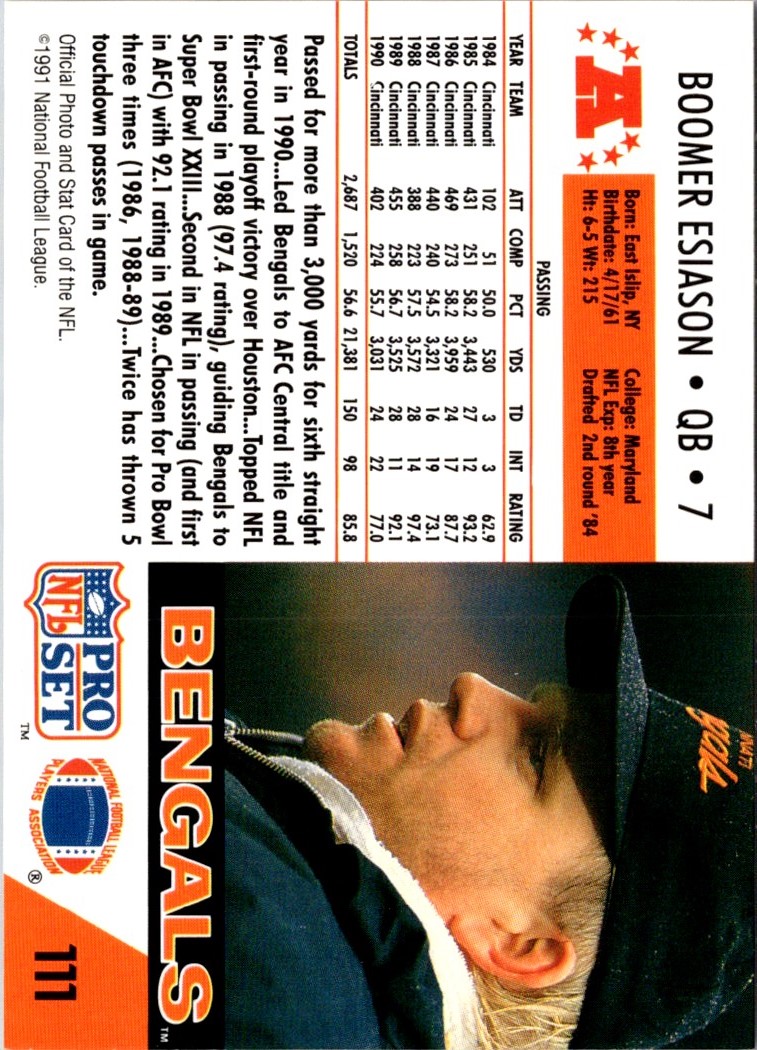 1990 Pro Set FACT Cincinnati Boomer Esiason #341 on Kronozio
