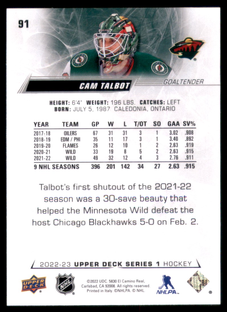 2022-23 Upper Deck Cam Talbot #91 on Kronozio