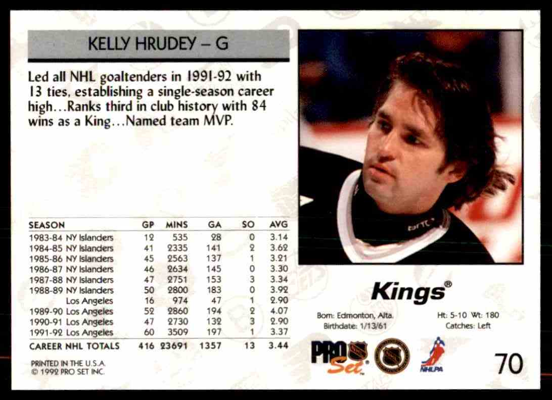 1992-93 Pro Set Kelly Hrudey #70 on Kronozio