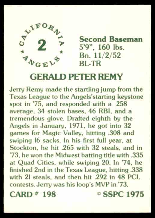 1975 SSPC Ad Cards Ad Cards Gerald Peter Remy #198 on Kronozio