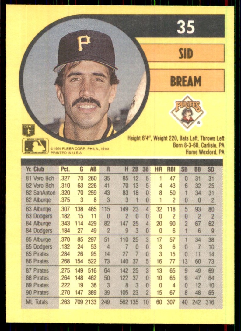 1991 Fleer Sid Bream #35 on Kronozio