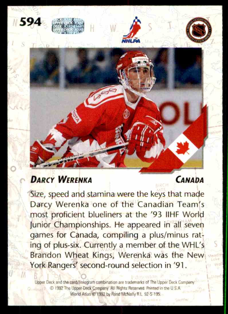 1992-93 Upper Deck Profiles Darcy Werenka #594 on Kronozio