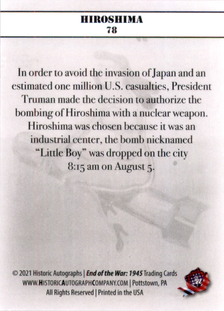 2021 Historic Autographs 1945 The End of the War Hiroshima #78 on Kronozio