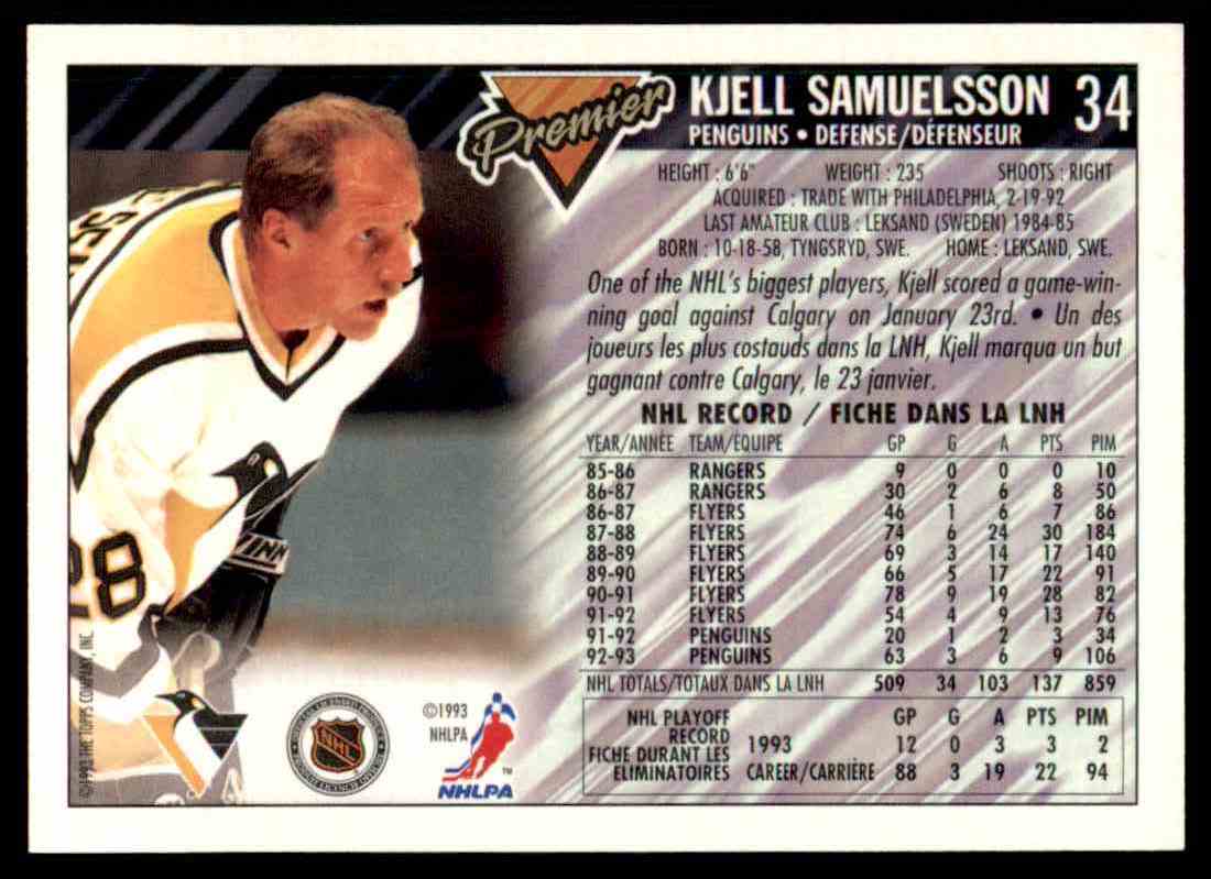 1993-94 OPC Premier Kjell Samuelsson #34 on Kronozio