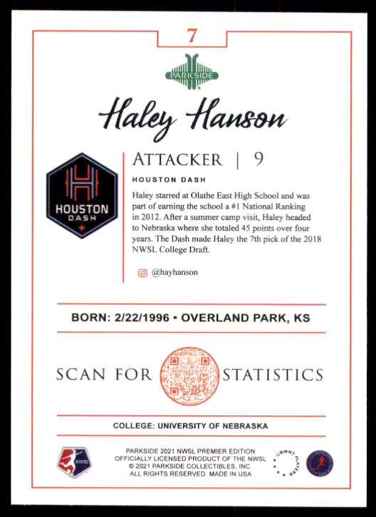 2021 Parkside Haley Hanson #7 on Kronozio