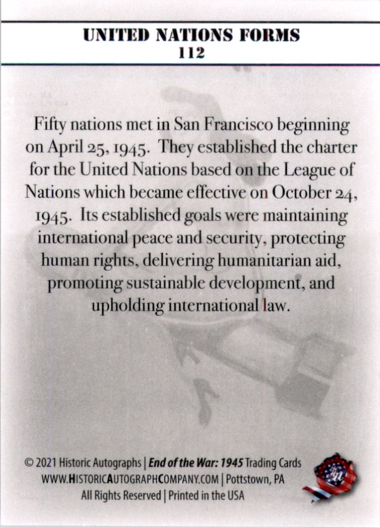 2021 Historic Autographs 1945 The End of the War United Nations Forms ...