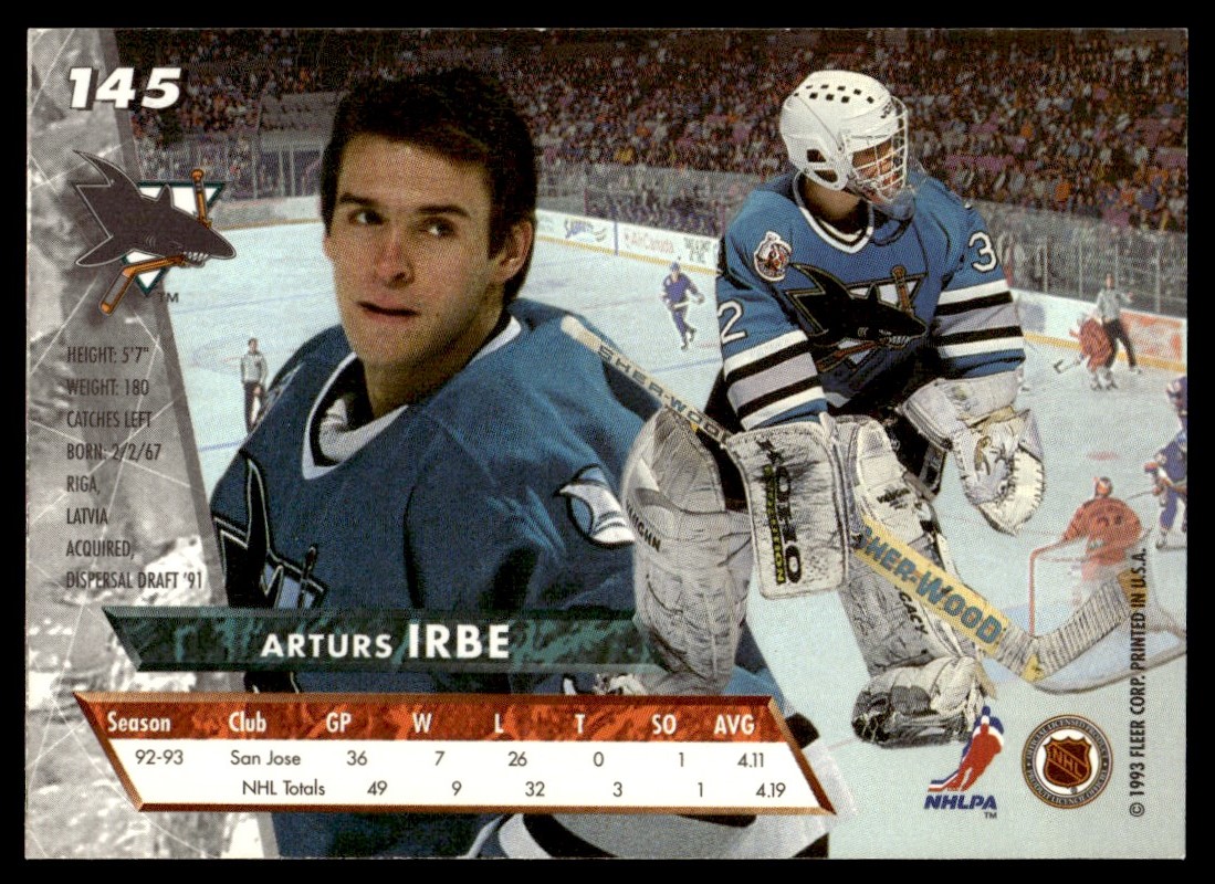 1993-94 Ultra Arturs Irbe #145 on Kronozio