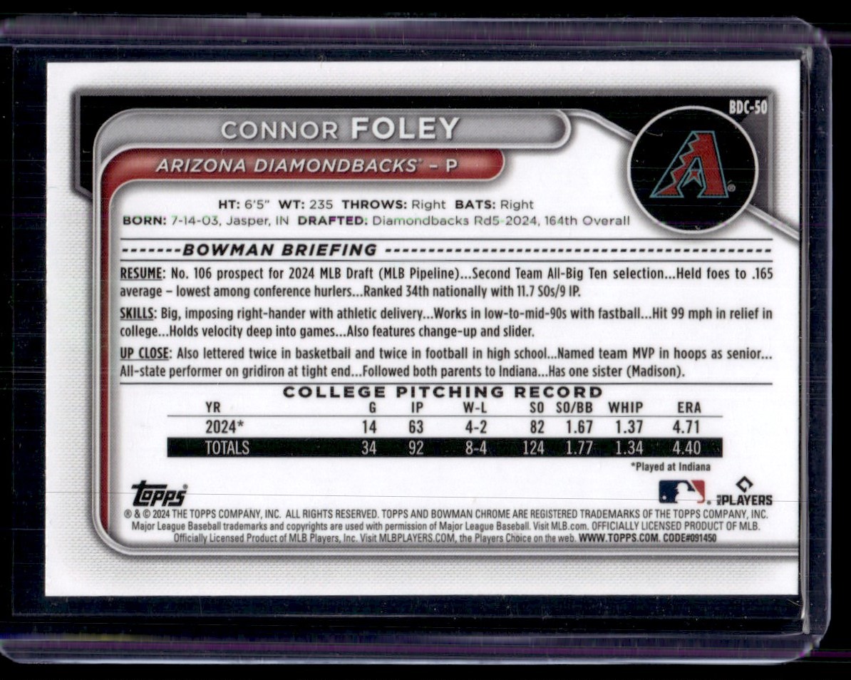 2024 Bowman Draft Chrome Connor Foley #BDC-50 on Kronozio