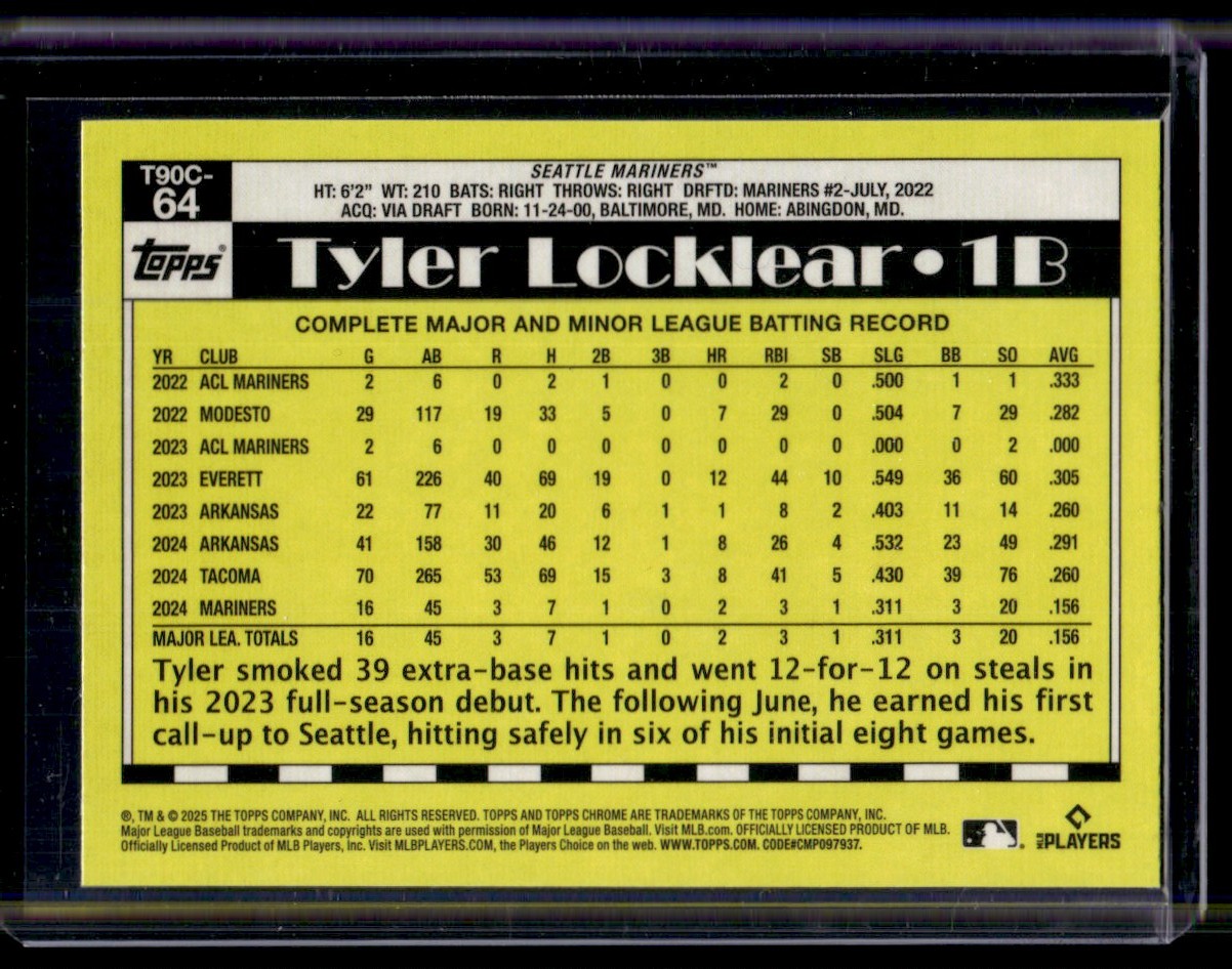2025 Topps 1990 Baseball 35th Anniversary Tyler Locklear #T90C-64 on ...