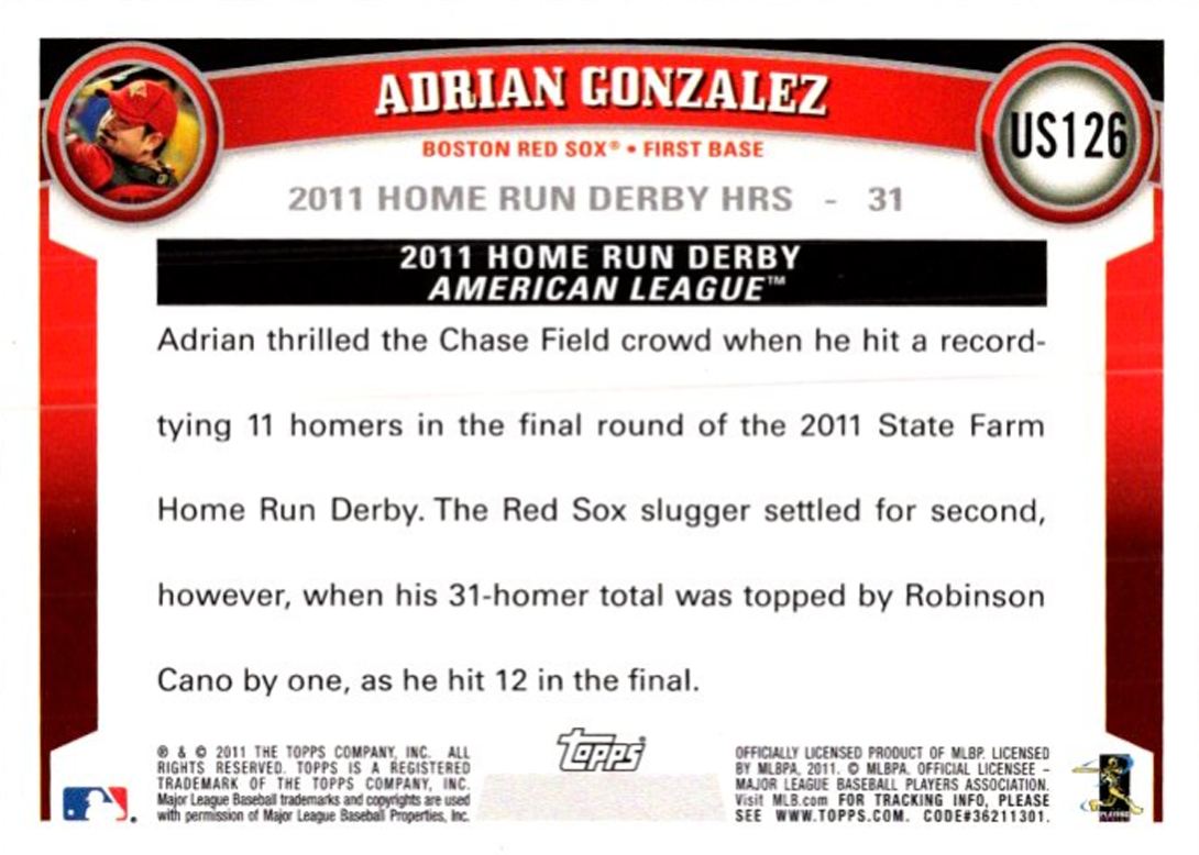 2011 Topps Update Adrian Gonzalez #US126 on Kronozio