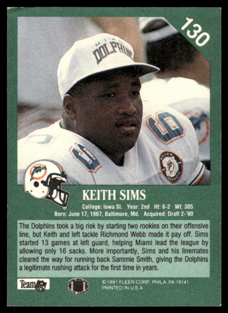 1991 Fleer Keith Sims #130 on Kronozio