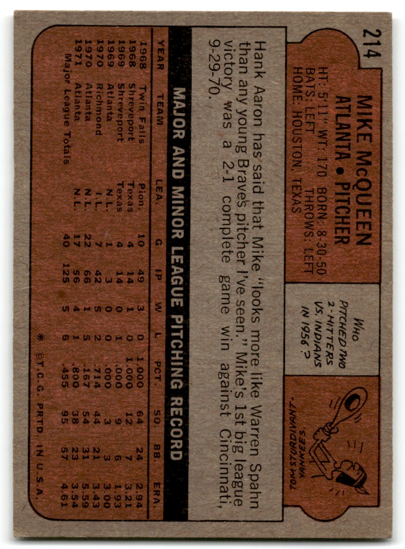 1972 Topps Mike McQueen #214 on Kronozio