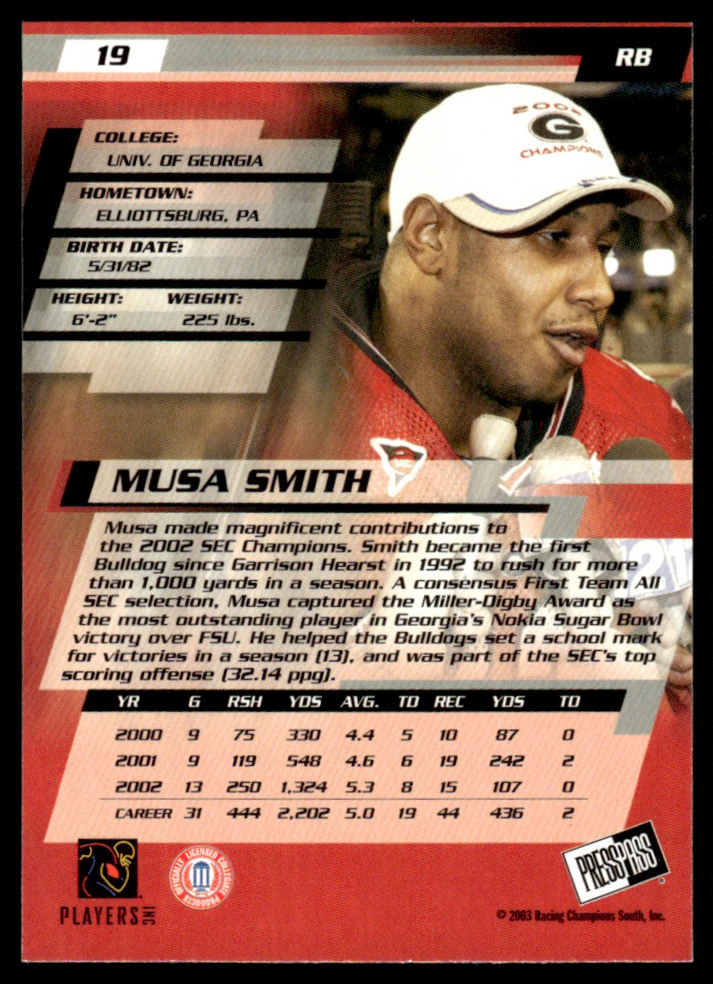 2003 Press Pass Musa Smith #19 on Kronozio