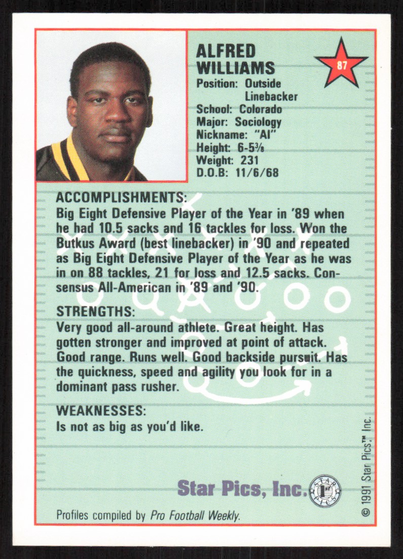 1991 Star Pics Alfred Williams #87 on Kronozio