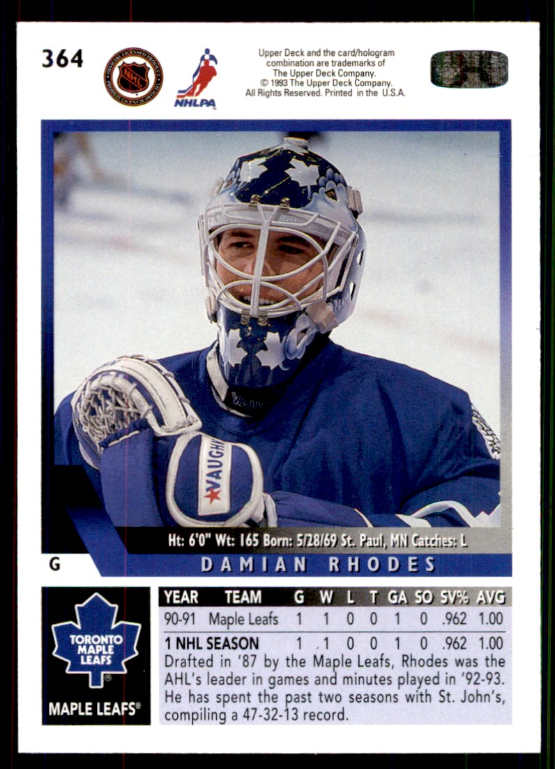 1993-94 Upper Deck Damian Rhodes #364 on Kronozio