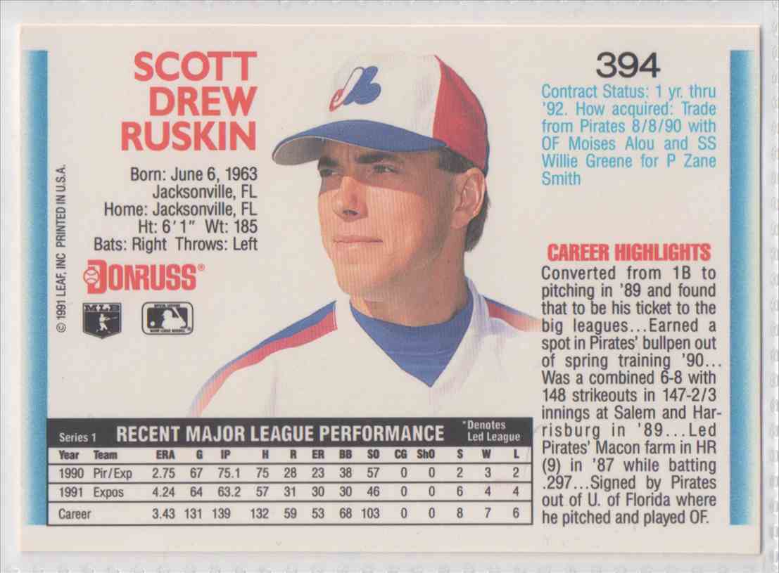1992 Donruss Scott Ruskin #394 on Kronozio