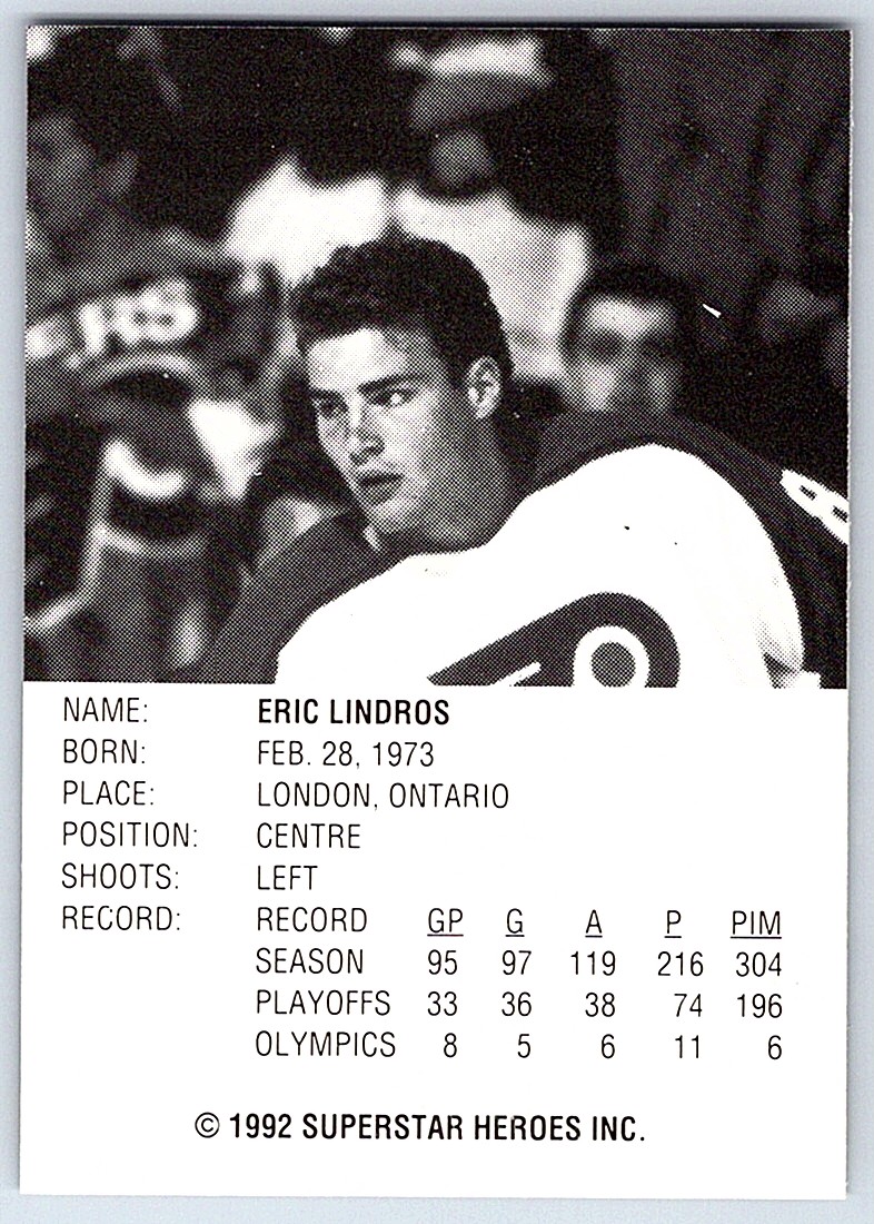 1992-93 Super Star Hero Eric Lindros (B) on Kronozio