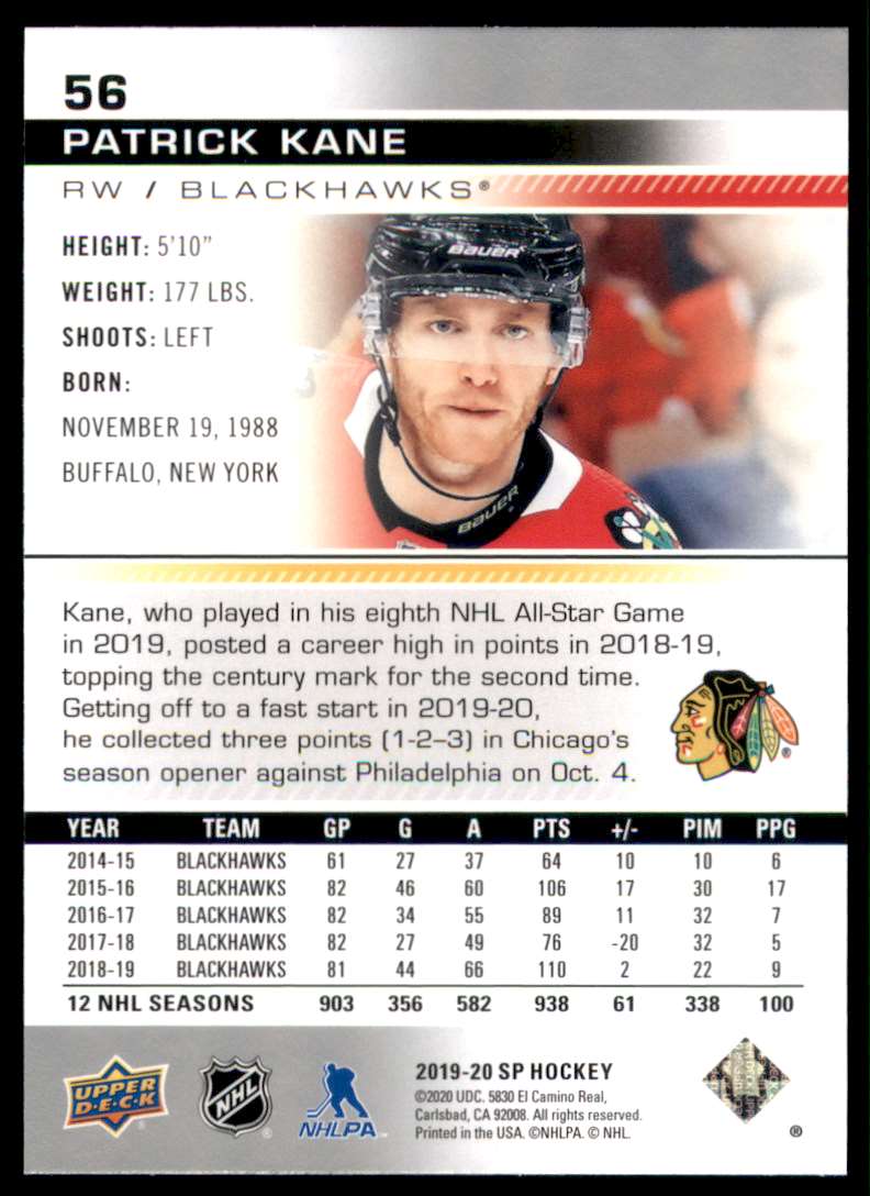 2019-20 SP Patrick Kane #56 on Kronozio