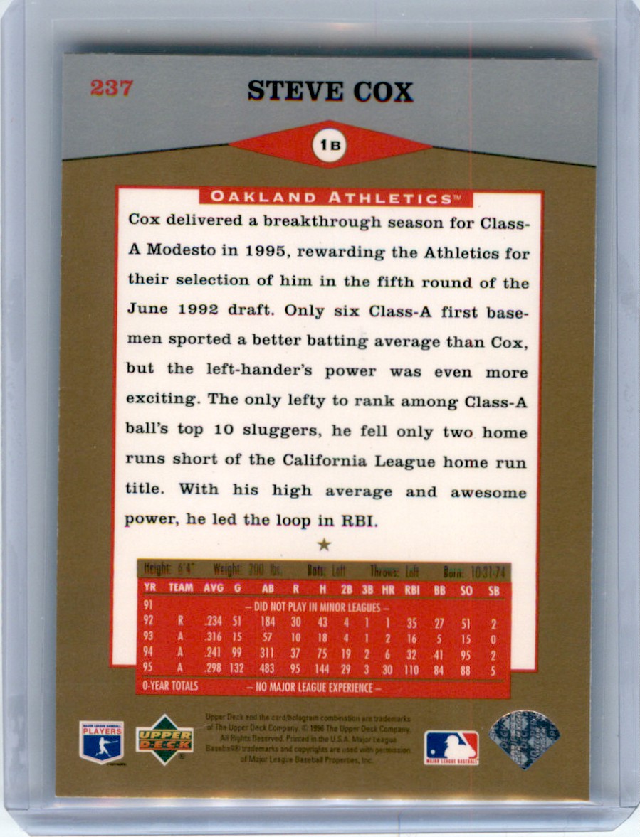 1996 Upper Deck Steve Cox #237 on Kronozio