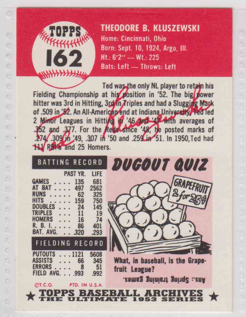 1991 Topps Archives 1953 Ted Kluszewski #162 on Kronozio