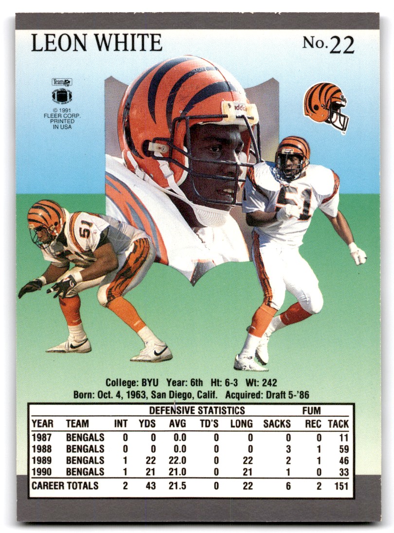 1991 Ultra Small NFLPA logo Leon White #22 on Kronozio