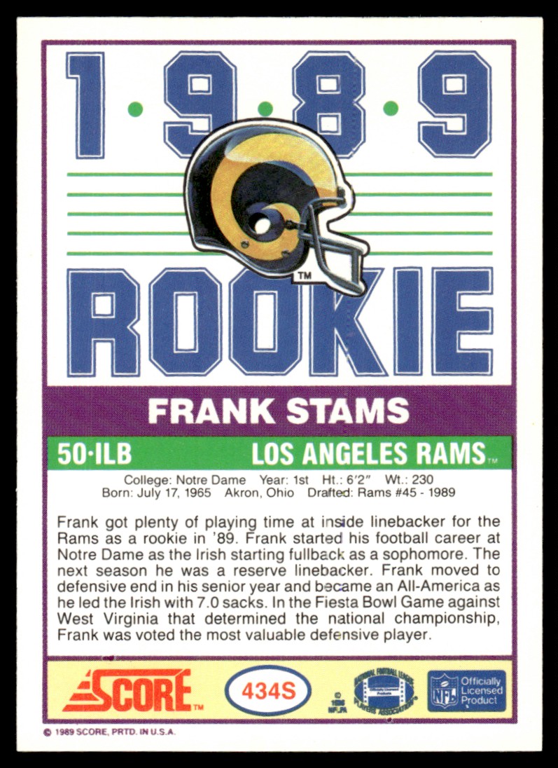 1989 Score Supplemental Frank Stams #434S on Kronozio