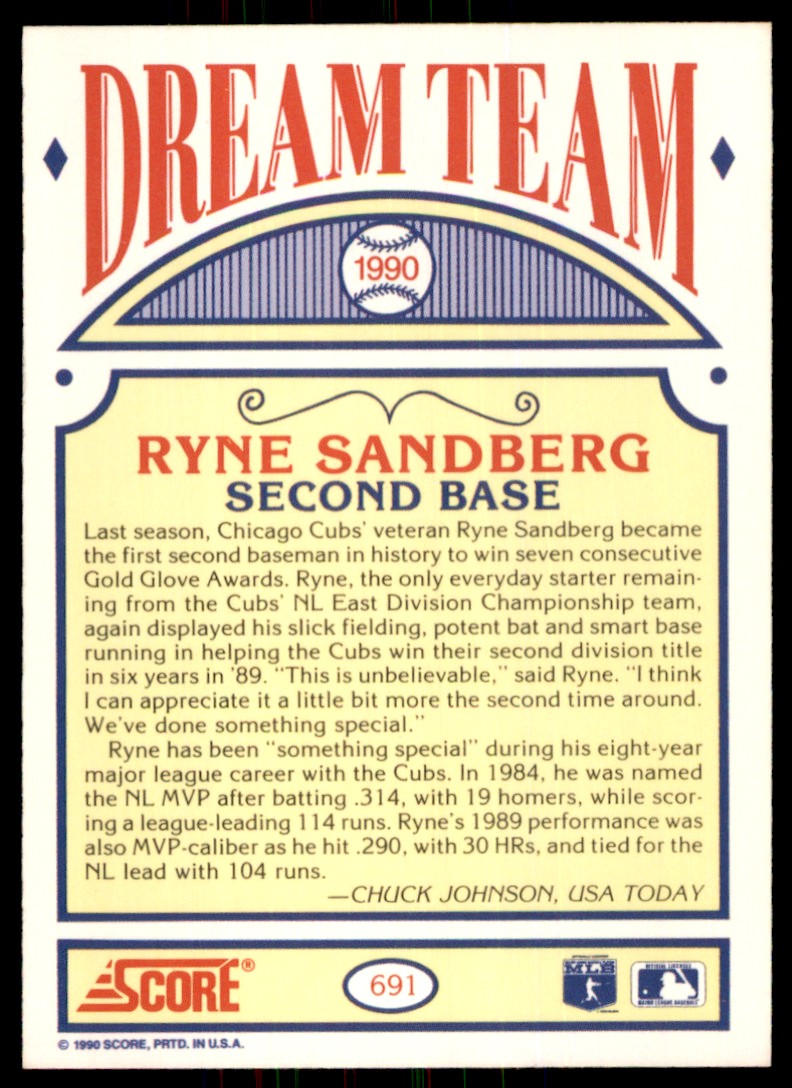 1990 Score Dream Team Ryne Sandberg #691 on Kronozio