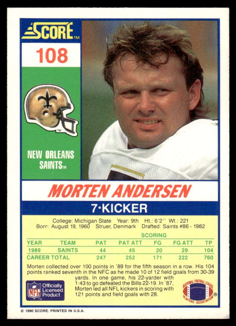 1990 Score Morten Andersen #108 on Kronozio