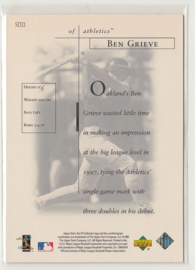 1998 SP Authentic Sheer Dominance Ben Grieve #SD21 on Kronozio