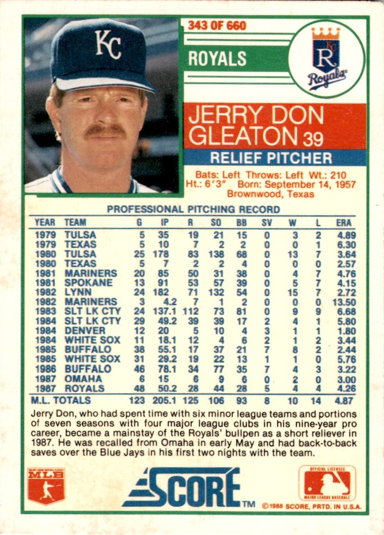 1988 Score Jerry Don Gleaton #343 on Kronozio