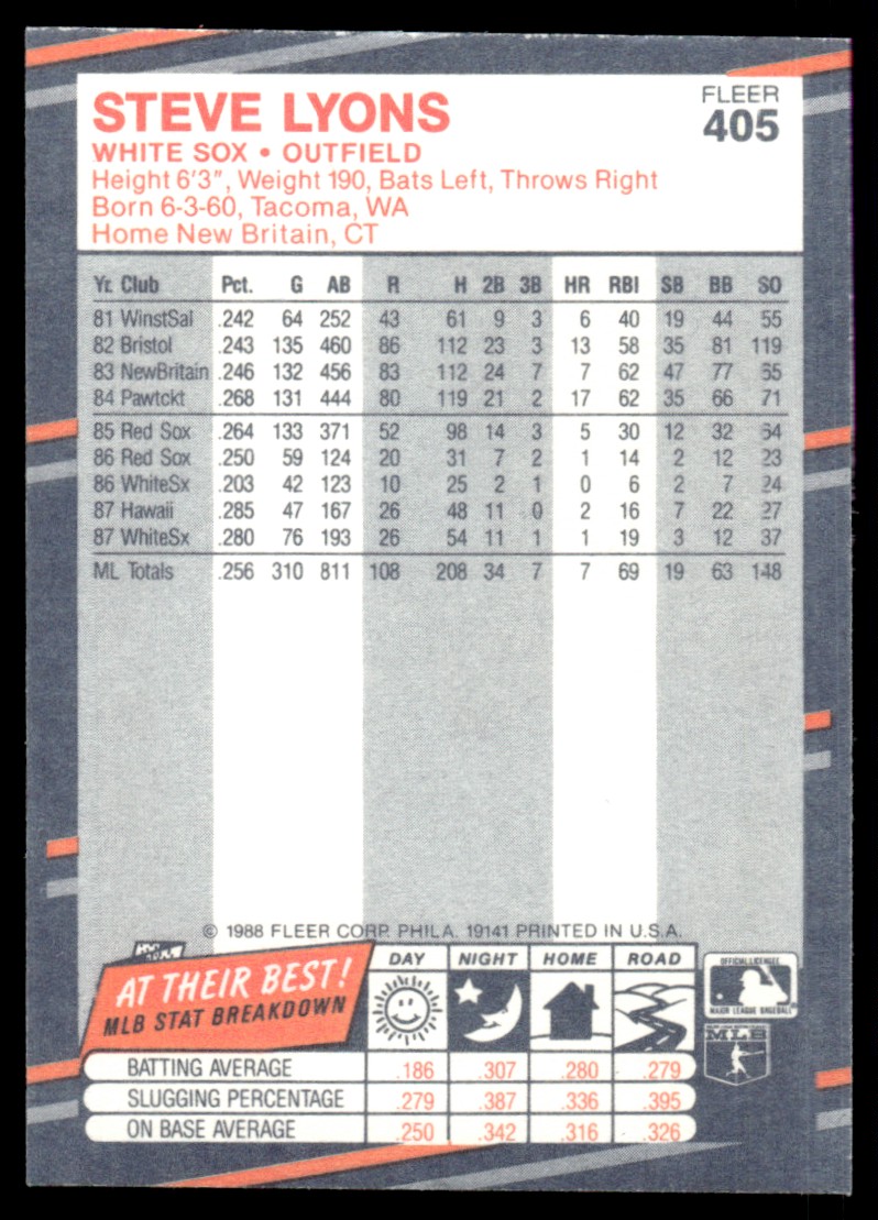 1988 Fleer Steve Lyons #405 on Kronozio