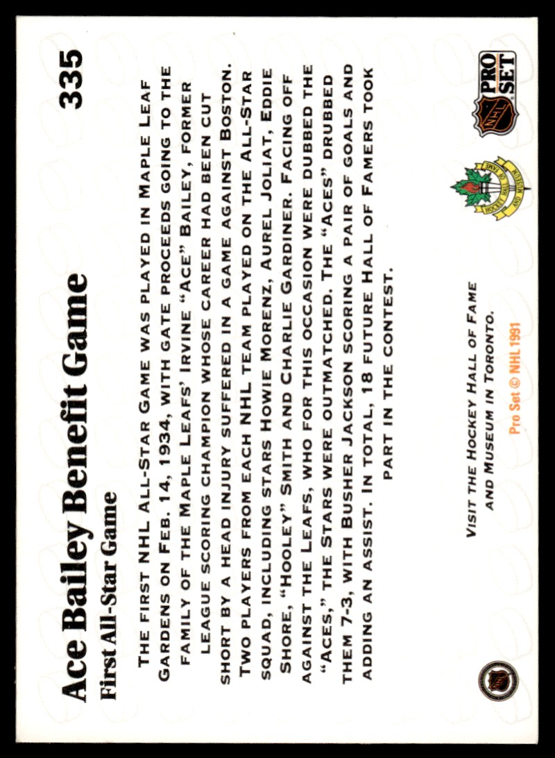 1991-92 Pro Set Ace Bailey Benefit Game #335 on Kronozio
