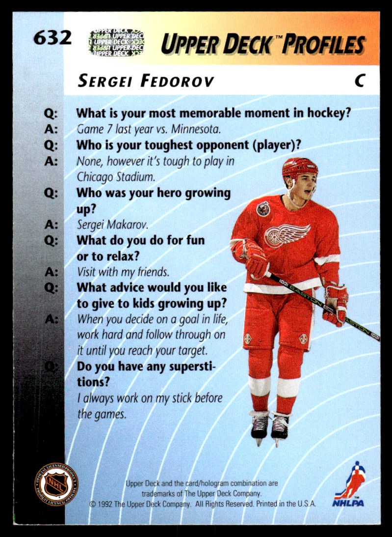 1992-93 Upper Deck Sergei Fedorov #632 on Kronozio