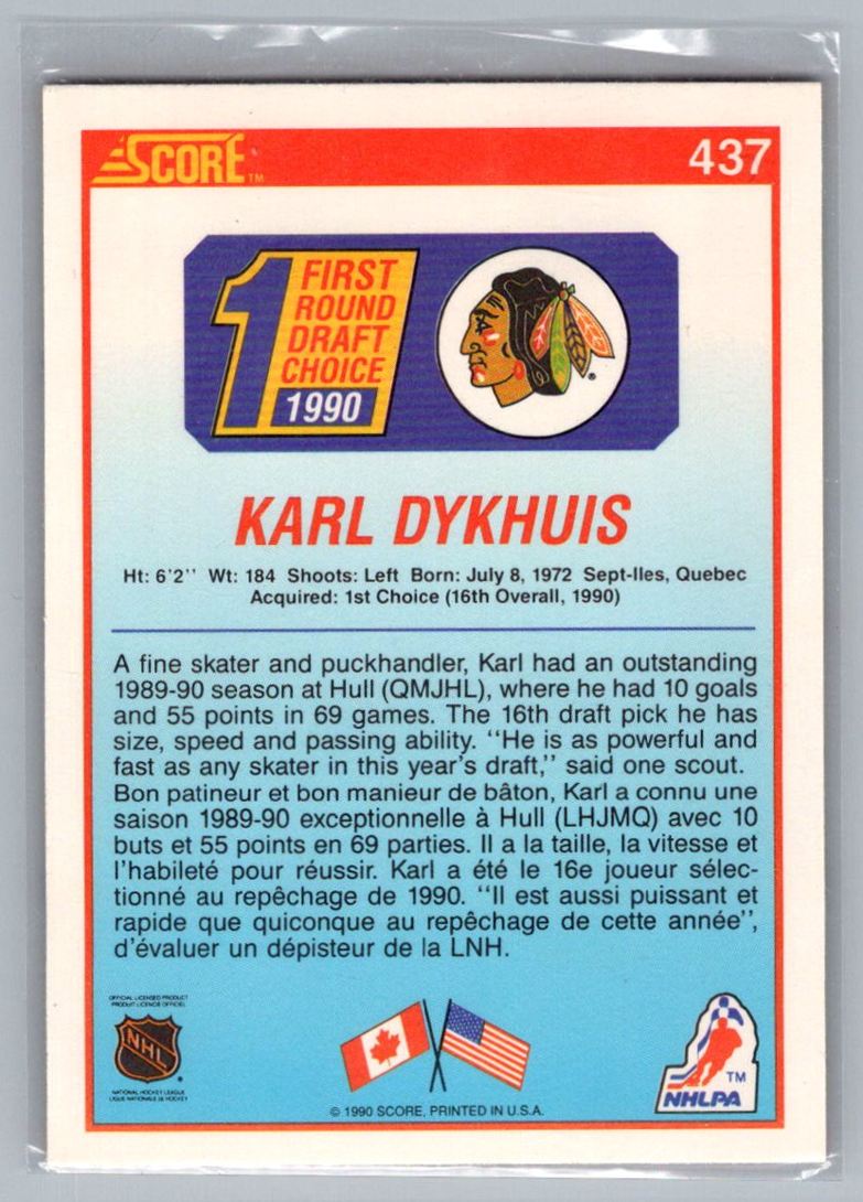 1990-91 Score Karl Dykhuis #437 on Kronozio
