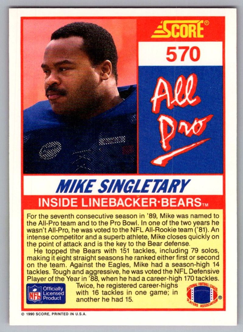 1990 Score Mike Singletary #570 on Kronozio