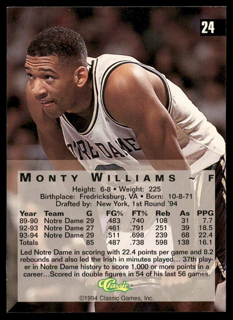 1994-95 Classic 4 Sport Classic Collectors Club Gold Crown Monty ...