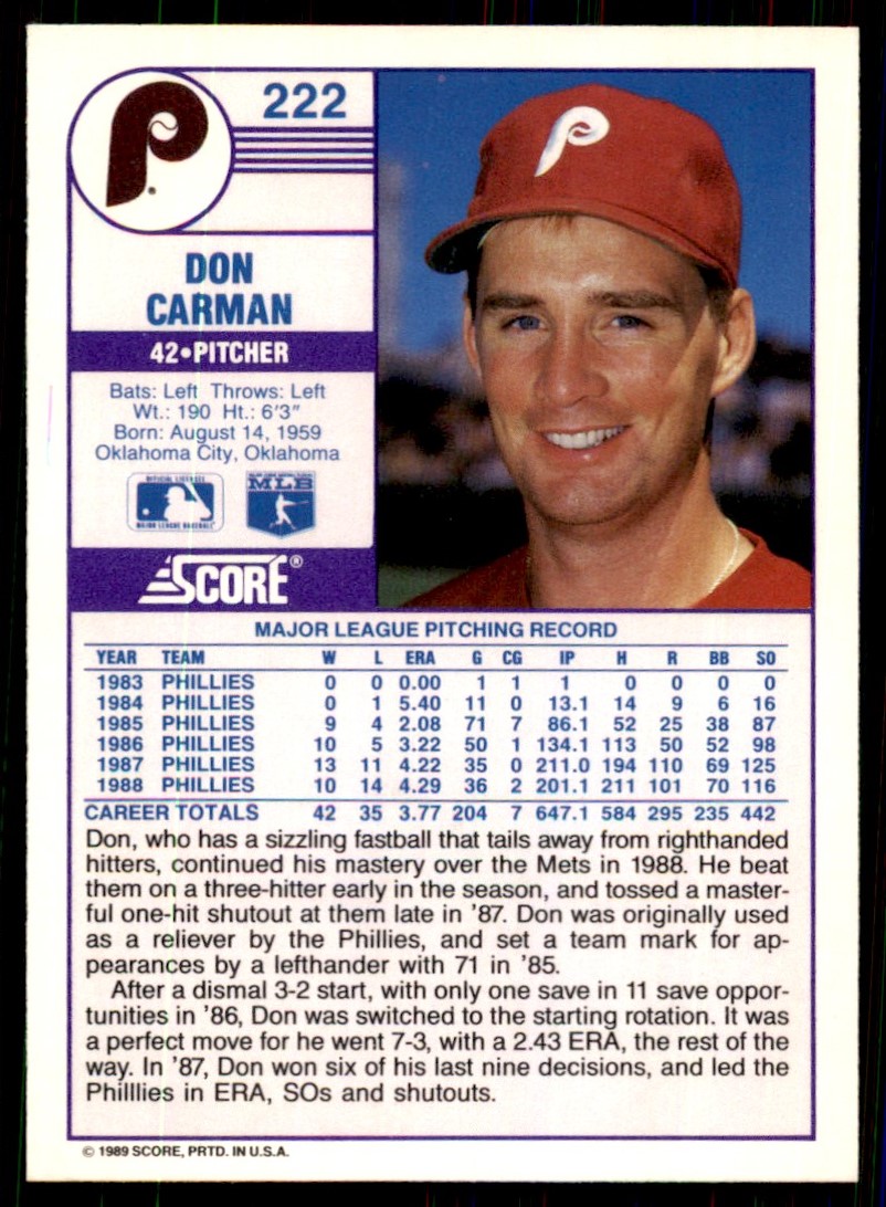 1989 Score Don Carman #222 on Kronozio