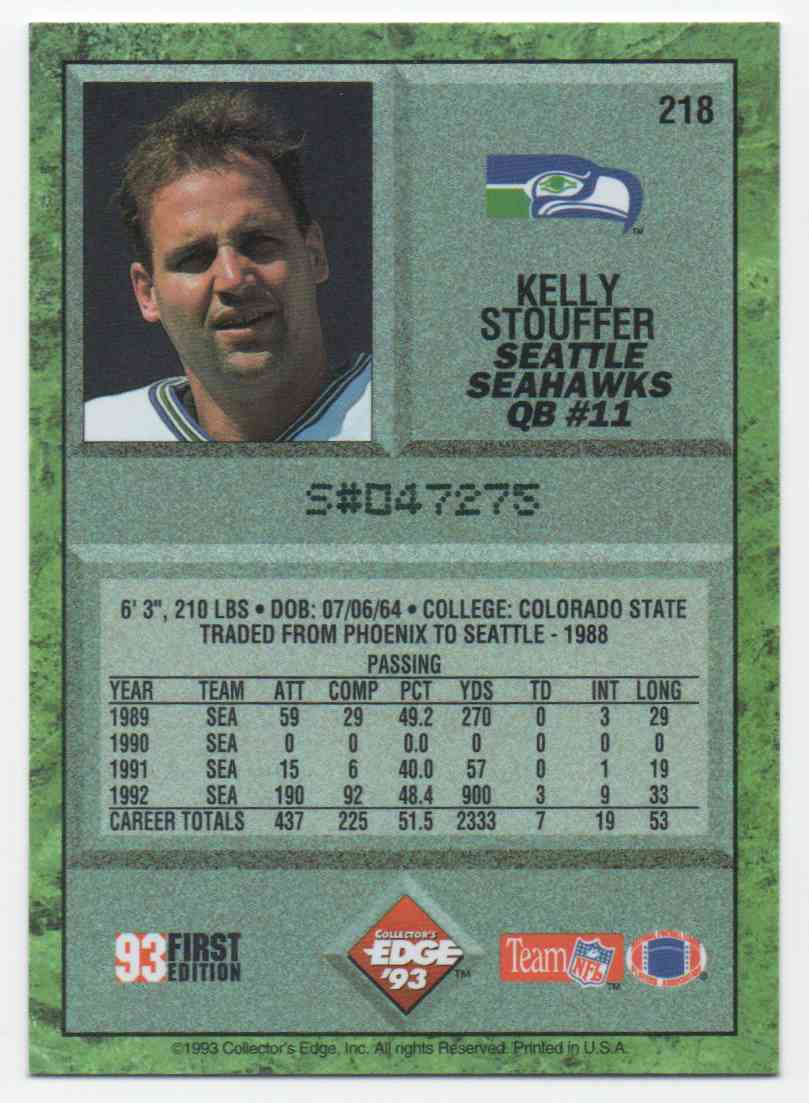 1993 Collectors Edge Kelly Stouffer #218 on Kronozio