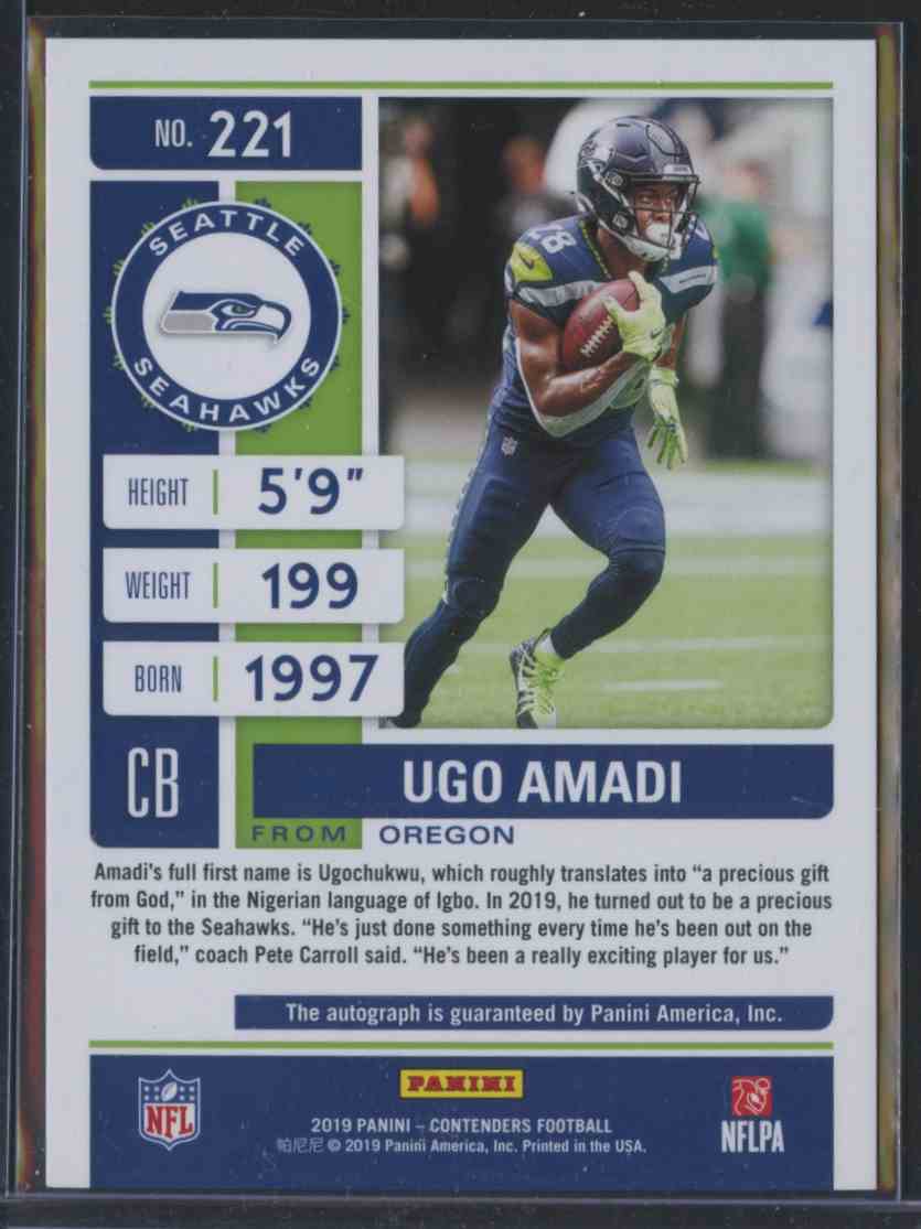 2019 Contenders Rookie Ticket Autograph Ugo Amadi #221 on Kronozio
